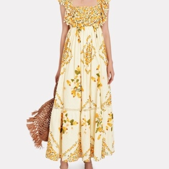 FARM Rio | Dresses | Farm Rio Cashew Maxi Sundress With Flutter Sleeves ...